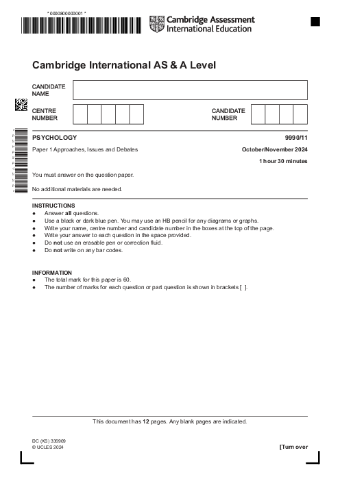 Psychology 9990/11 Oct Nov 2024 | Gamatrain